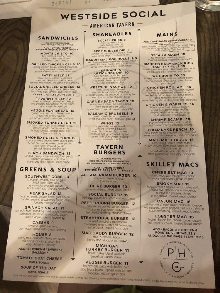 Menu at Westside Social pub & bar, Grand Rapids