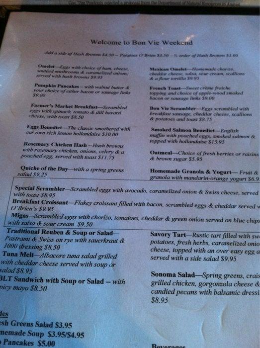 Menu at Bon Vie Cafe, Saint Paul, 485 Selby Ave