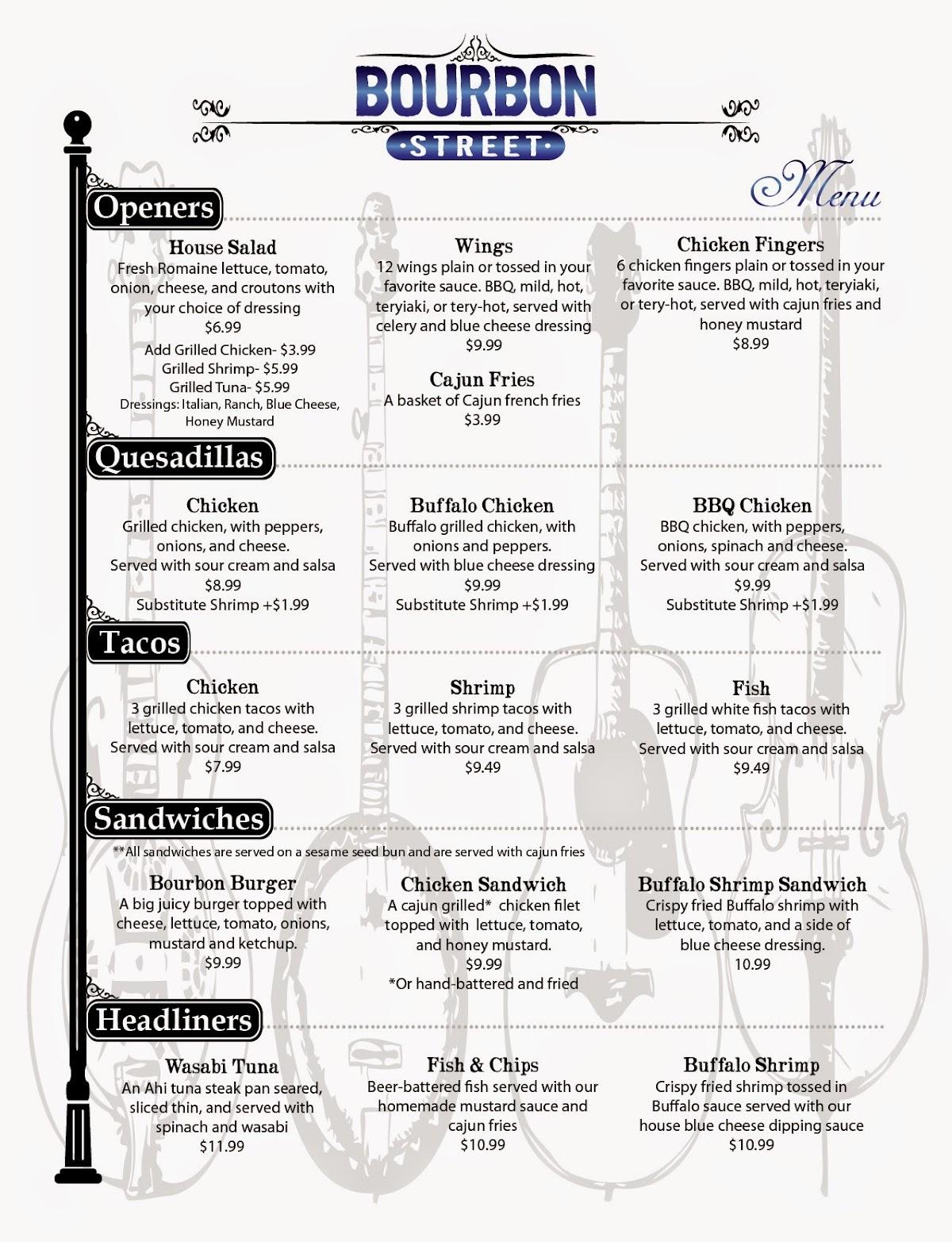 Menu at Bourbon Street Bar & Grille, Myrtle Beach