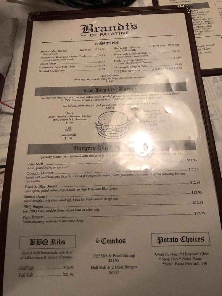 Menu at Brandt's of Palatine restaurant, Palatine