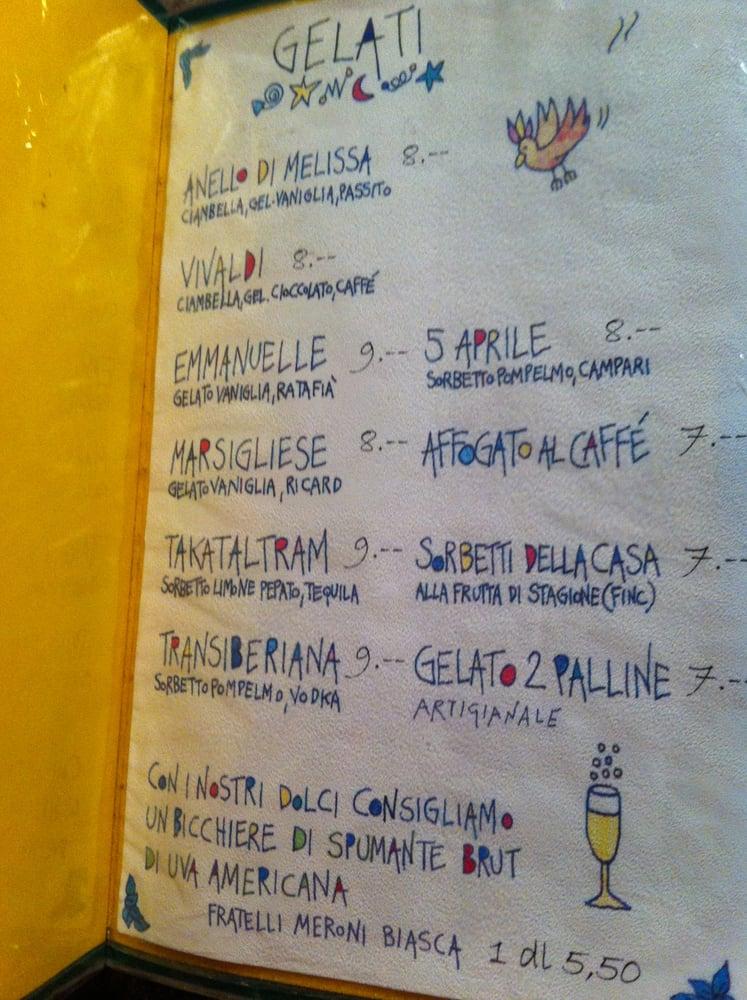 Menu at Grotto dell'Ortiga, Manno