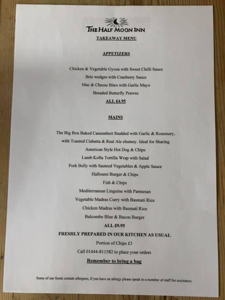 Menu at The Half Moon Inn Balcombe pub & bar, Balcombe