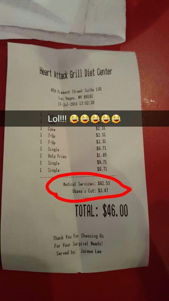 Menu at Heart Attack Grill restaurant, Las Vegas, 450 Fremont St #130