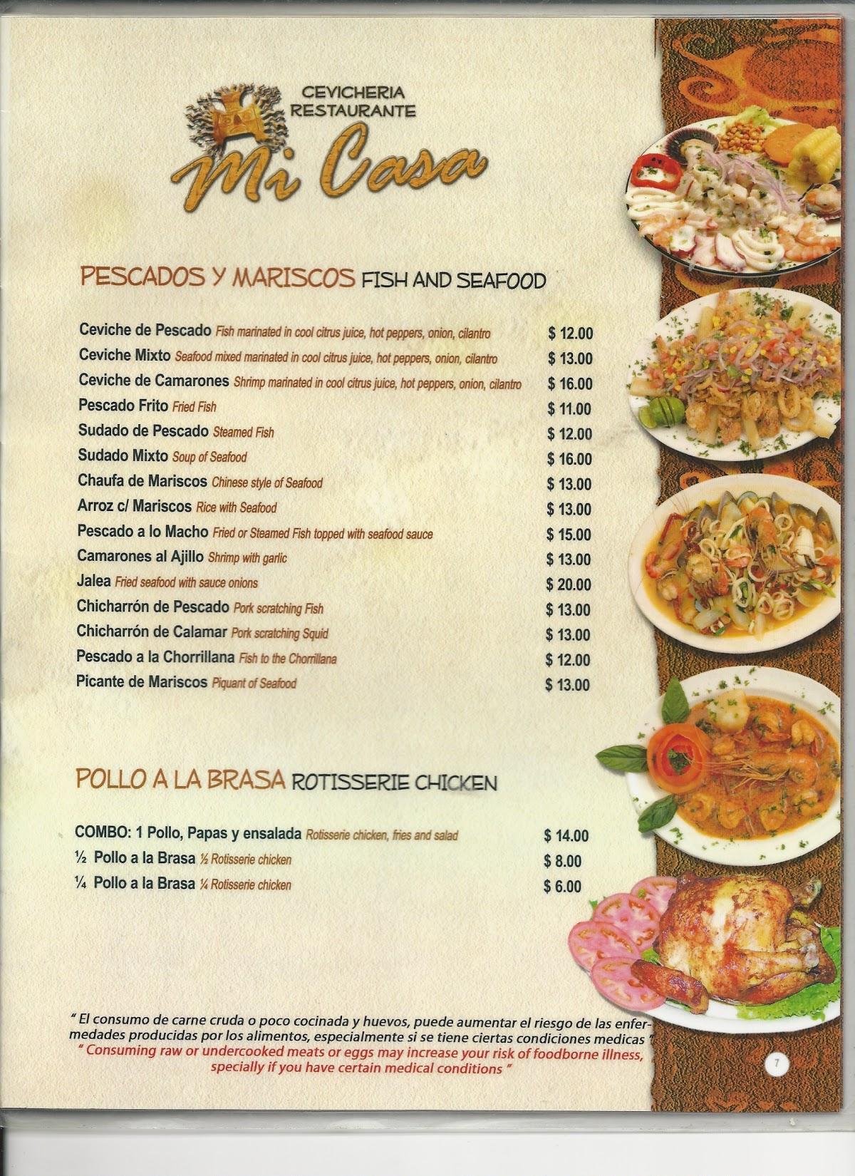 Menu at Cevicheria Restaurante Mi Casa, Elizabeth
