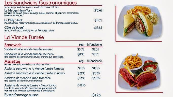 Menu au Mirage New York - Breakfast - Lunch - Dinner restaurant, Laval