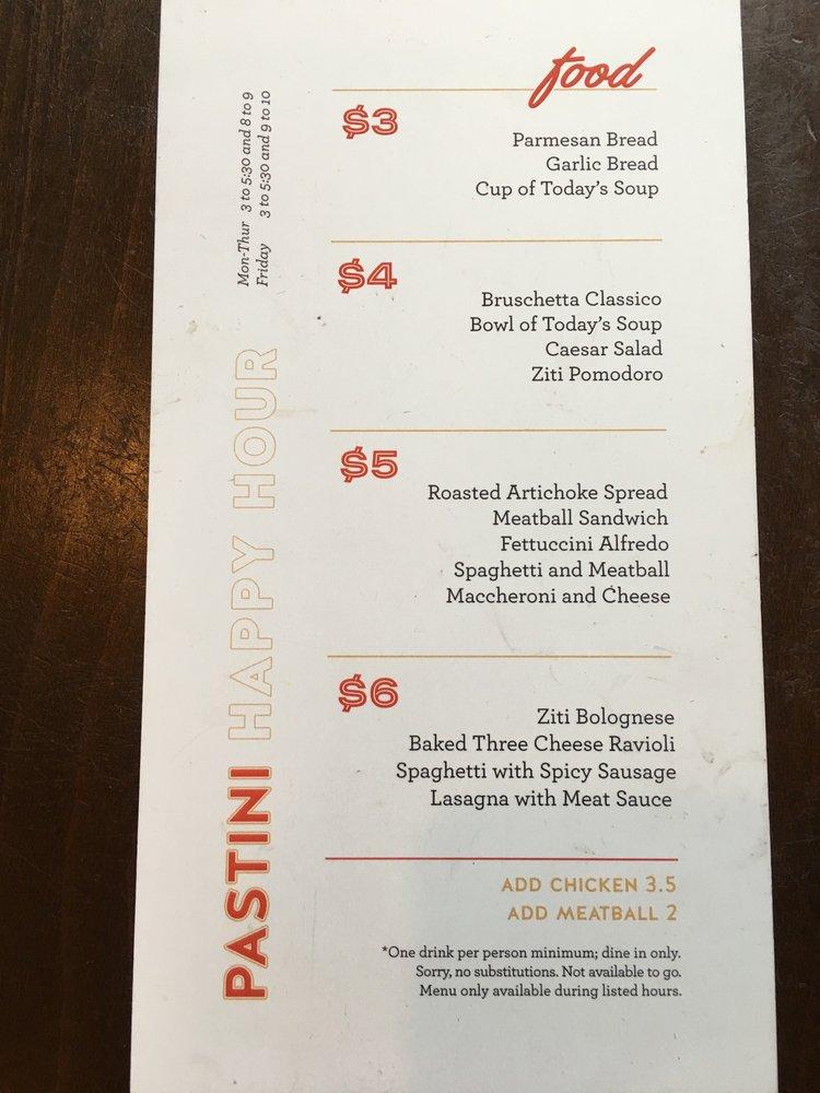 Menu at Pastini restaurant, Portland, NE Broadway