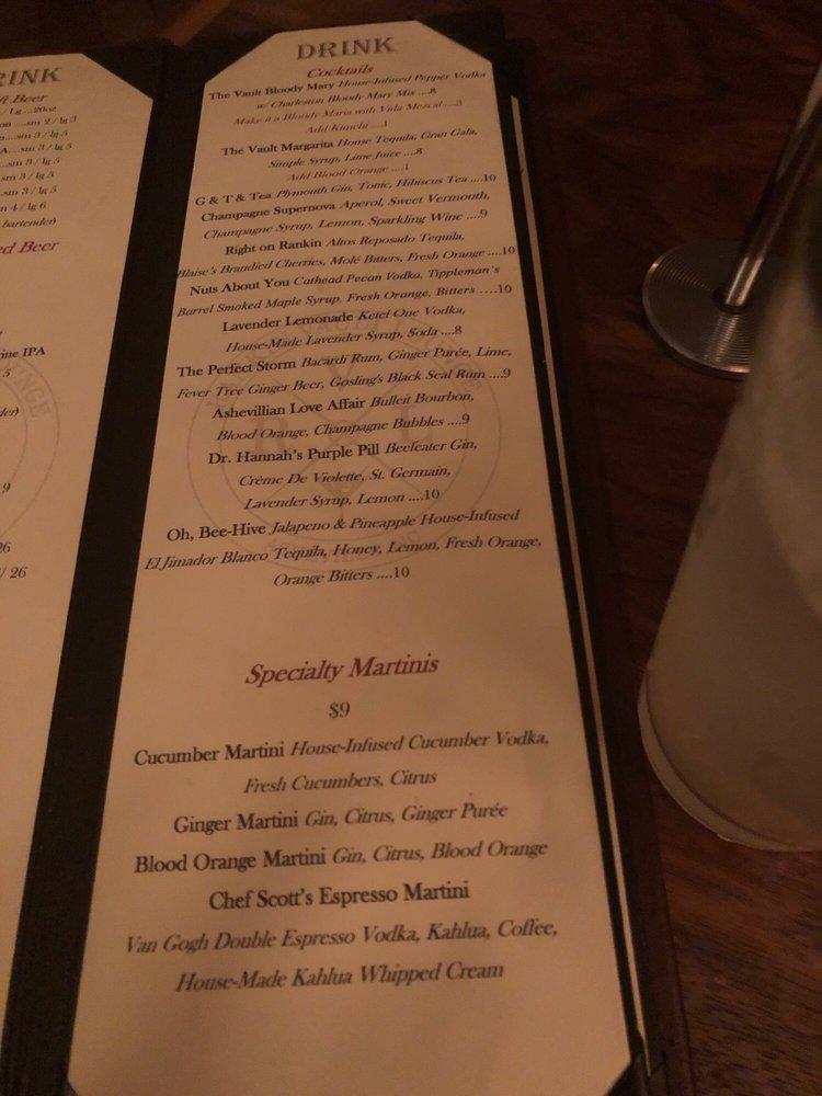 Menu at Rankin Vault Cocktail Lounge restaurant, Asheville