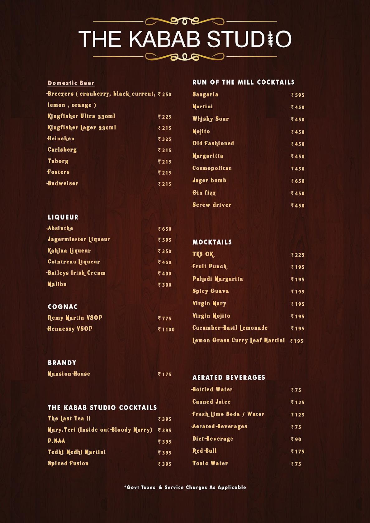 Menu at The Kabab Studio, Bengaluru, 32/3