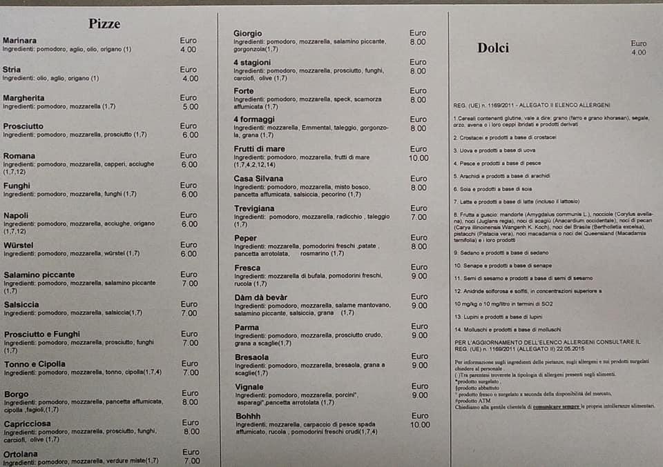 Menu da Trattoria Casa Silvana ristorante, Italia