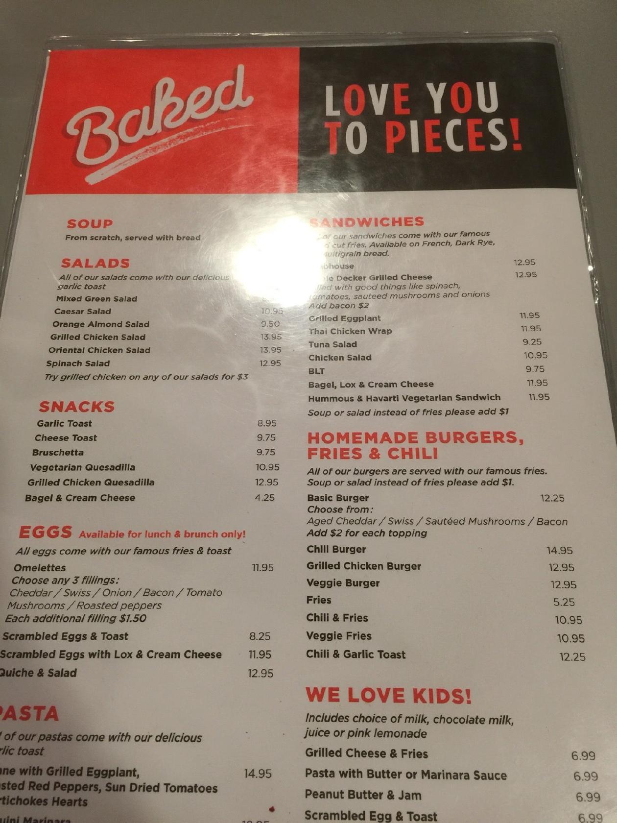 Carta del postres Baked Expectations, Winnipeg