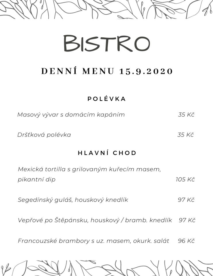 Menu at Bistro MiRa restaurant, Pilsen