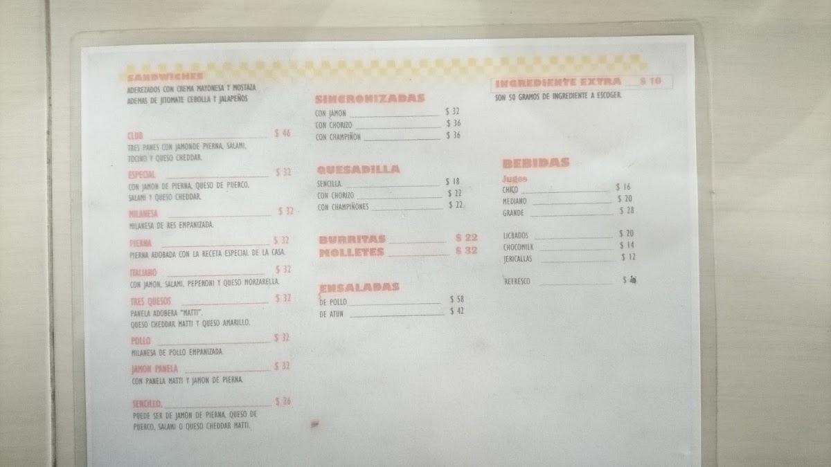 Menu at Lonches Especiales MATTI restaurant, Zapopan