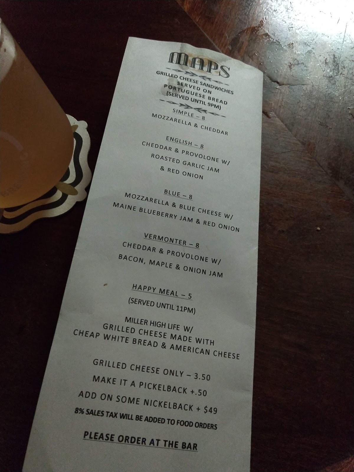 Menu at Maps pub & bar, Portland