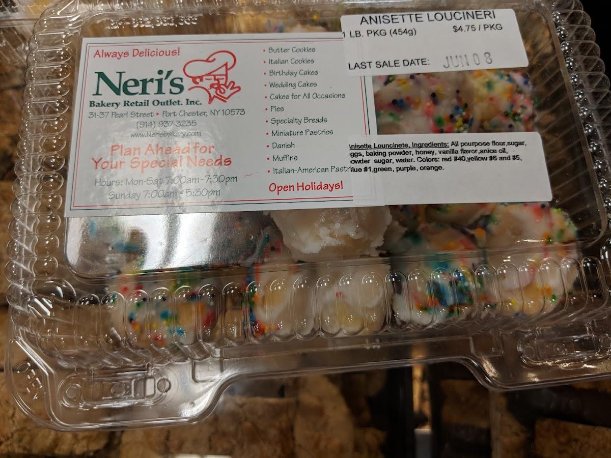 Menu at Neri's Bakery Products Inc, Port Chester