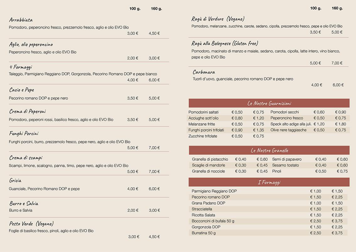 Menu da Pastrò ristorante, Milano