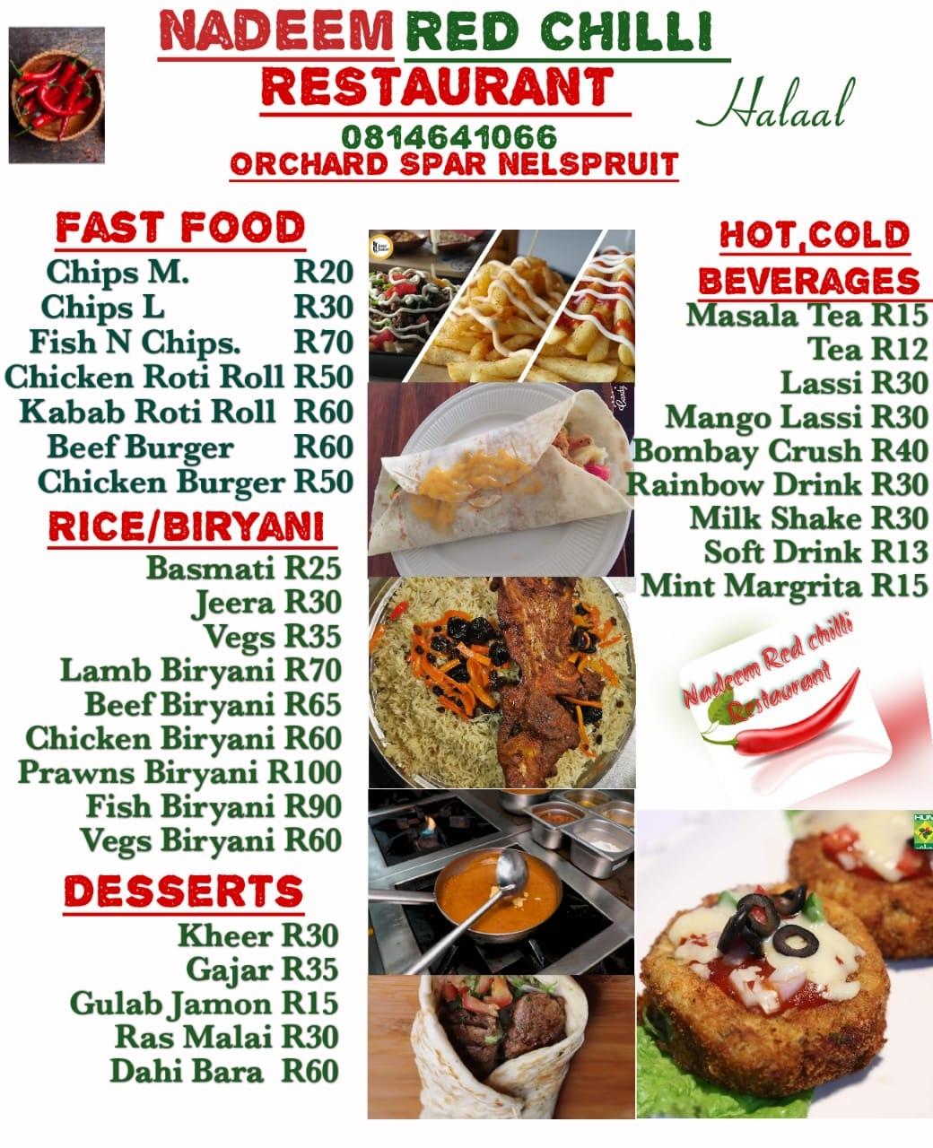 Menu at Red Chilli (Halal) Restaurant, Nelspruit