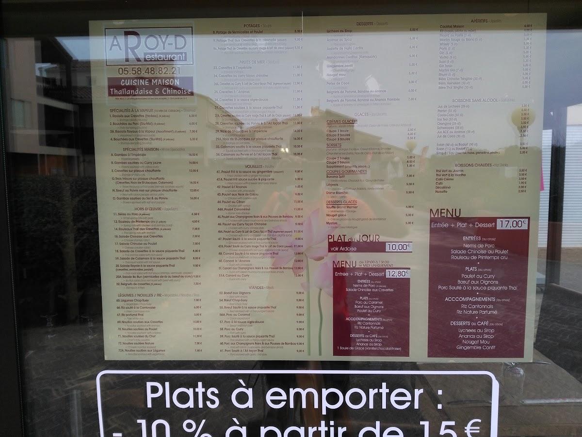 Menu au Restaurant Aroy-D Capbreton, Capbreton, Quartier Notre Dame