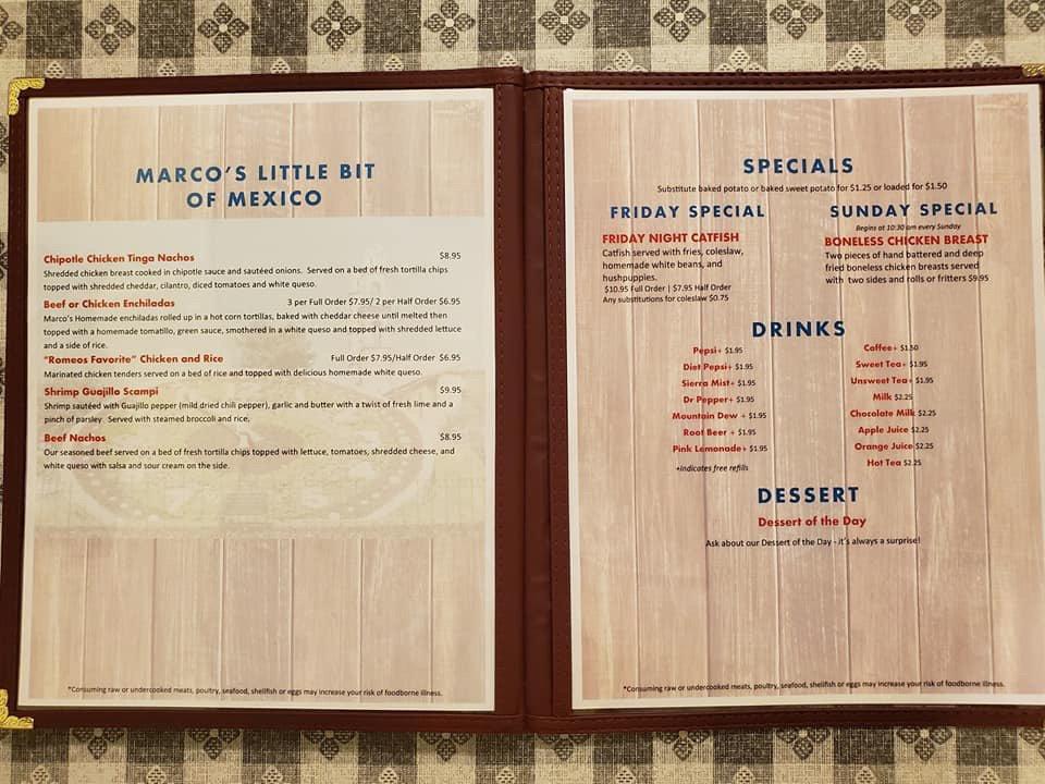 Menu at Rojas Kitchen restaurant, Carthage