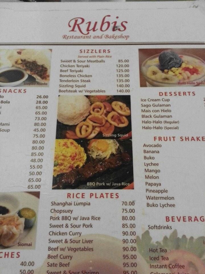 Menu at Rubis Restaurant & Bakeshop, Dagupan, Dagupan-Binmaley Road