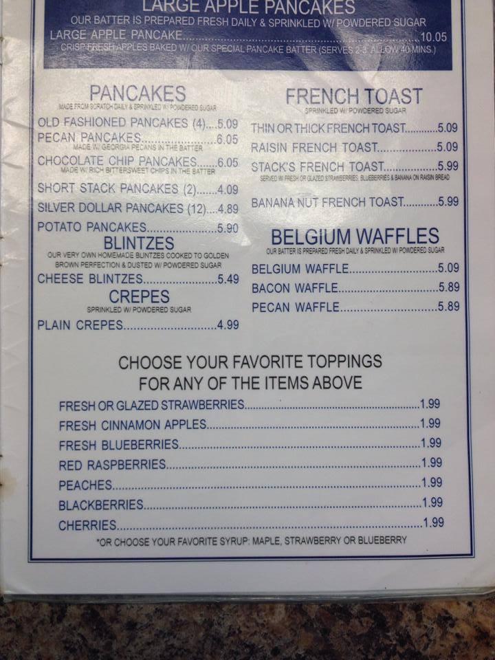 Menu at Stacks restaurant, Connersville