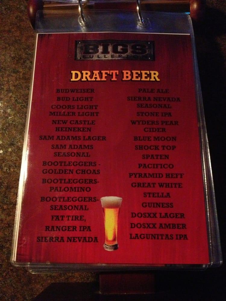 Menu at BIGS Fullerton pub & bar, Fullerton