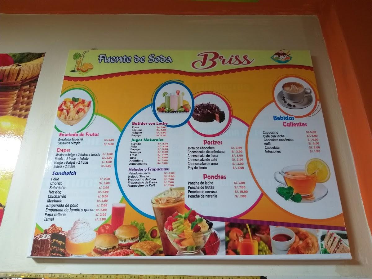 Carta del café Fuente De Soda Briss, La Esperanza
