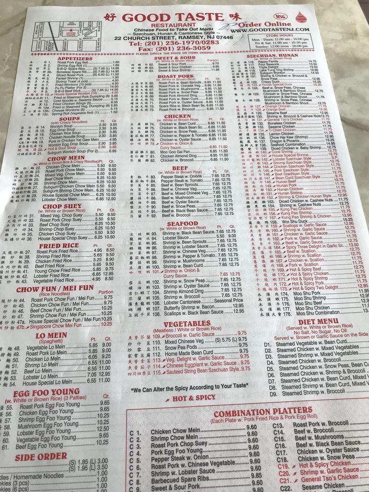 Menu at Good Taste Restaurant, Ramsey