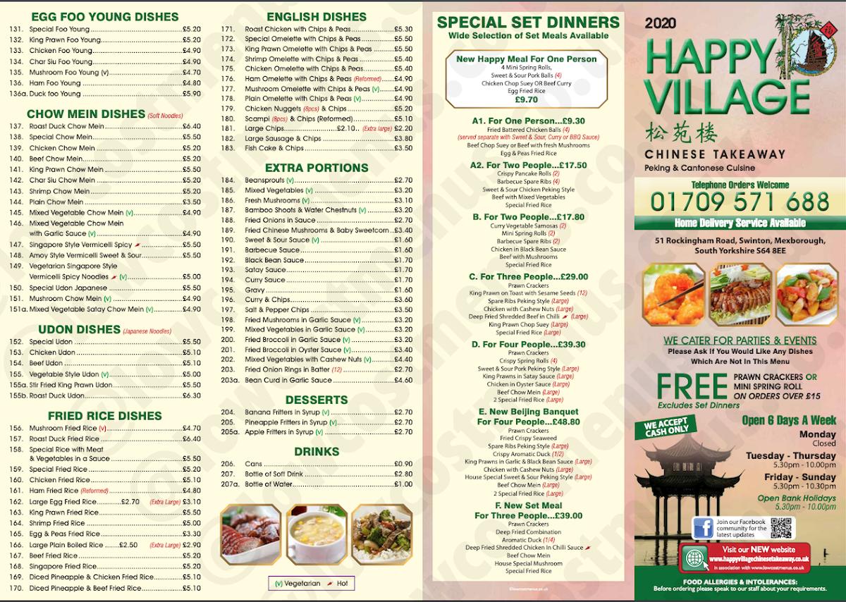 Menu at Happy Village Chinese Takeaway fast food, Mexborough