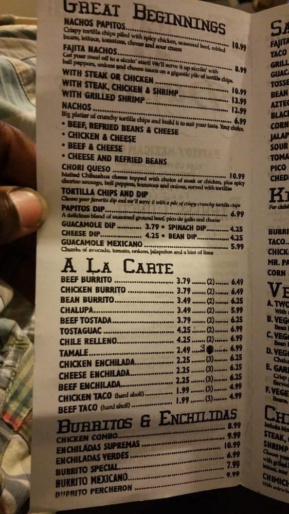 Menu at Papitos Grill at 98 restaurant, Hattiesburg