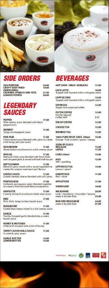 Menu at RJ's Grill Express restaurant, Durban, Shop CL07