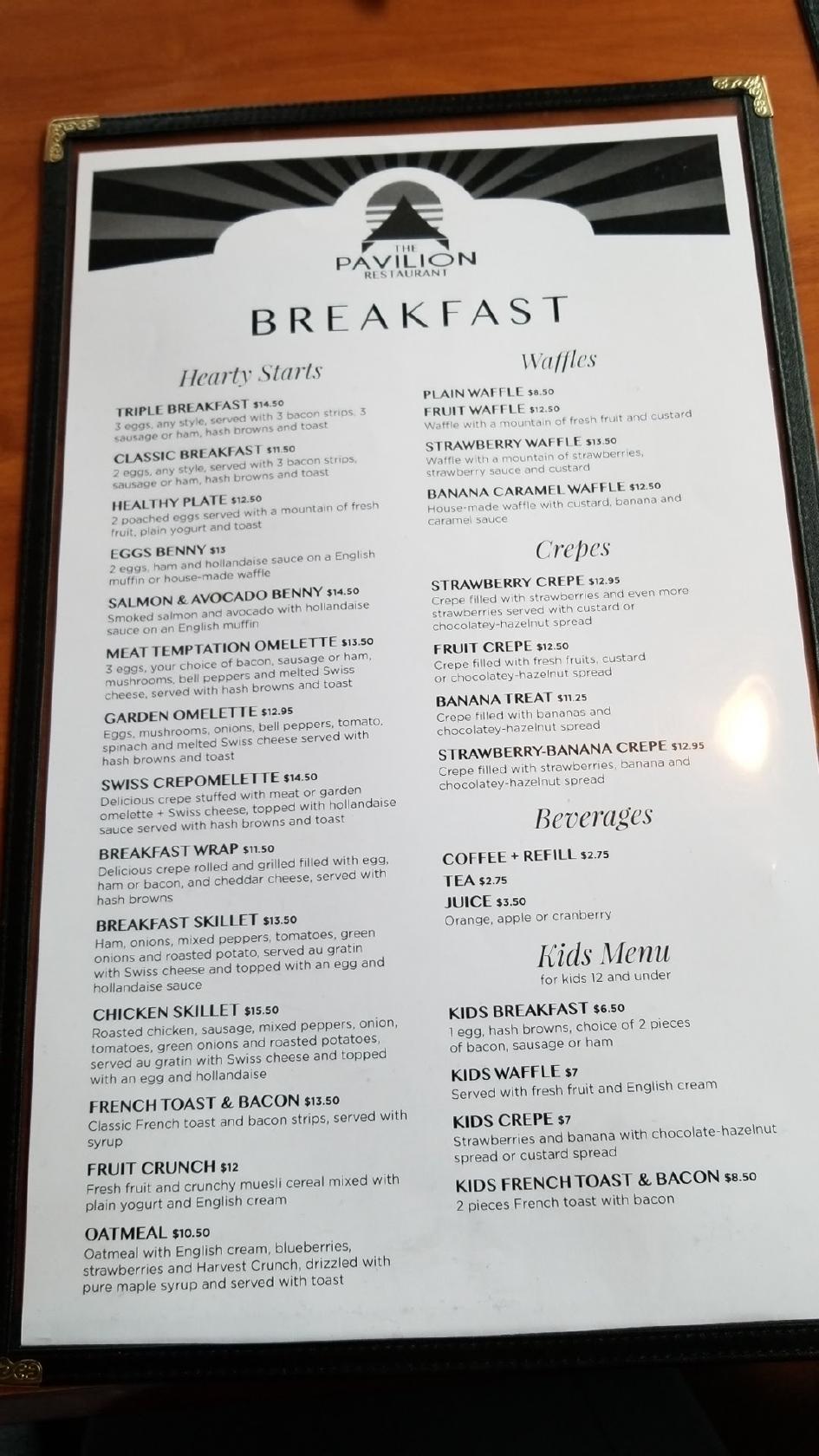 Menu at Pavilion Restaurant, Prince Rupert