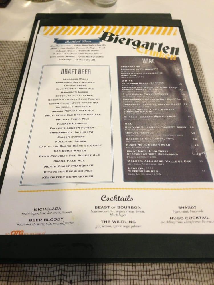 Menu at Biergarten pub & bar, New York City, LaGuardia Airport