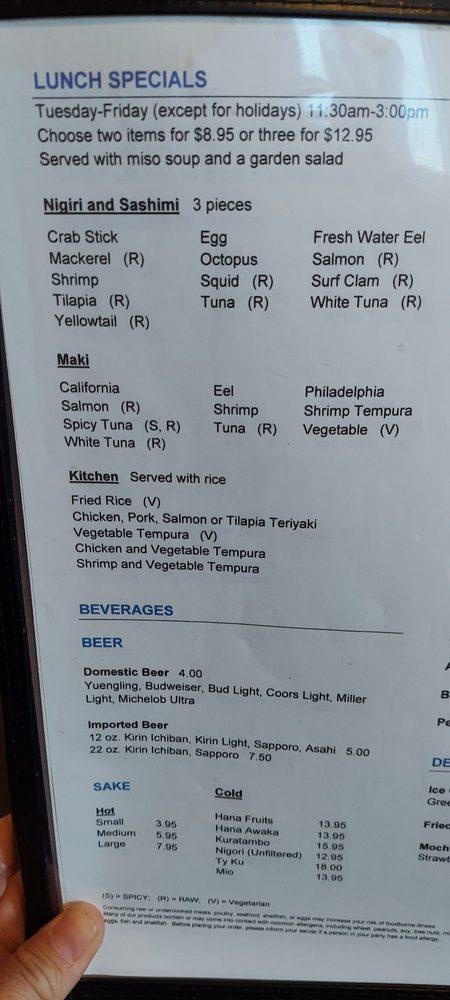 Menu at Blue Fin Japanese Restaurant, Virginia Beach