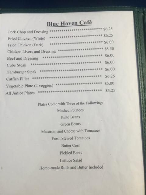Menu at Blue Haven Cafe, Irondale