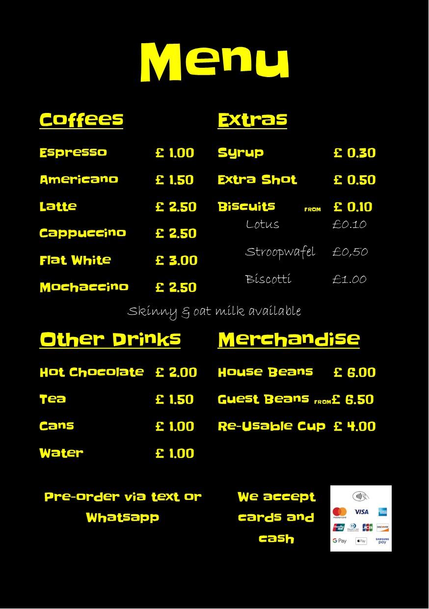 Menu at Caffeinated Ape Limited cafe, Buckingham