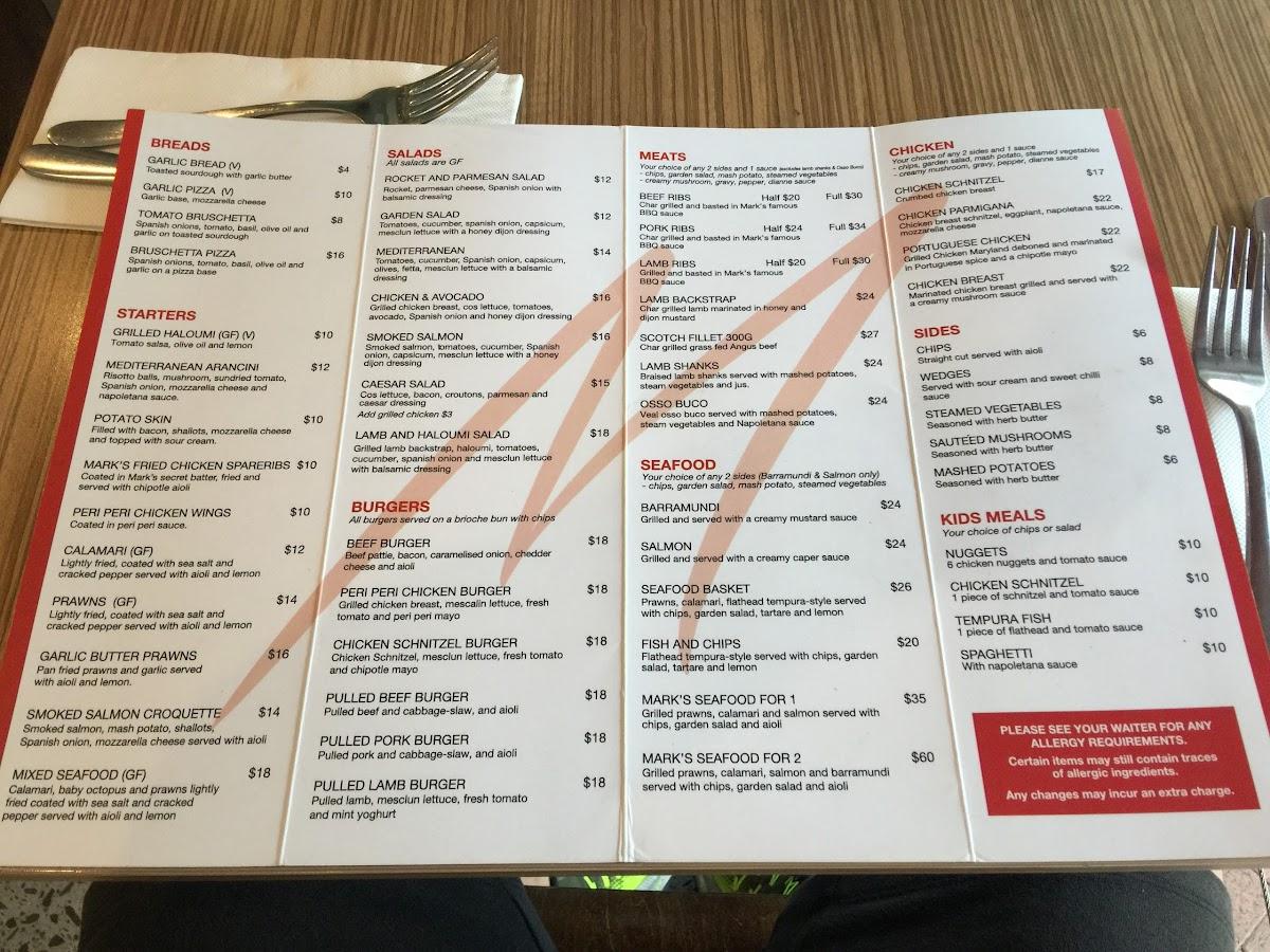 Menu at Mark's at Oatley pizzeria, Oatley
