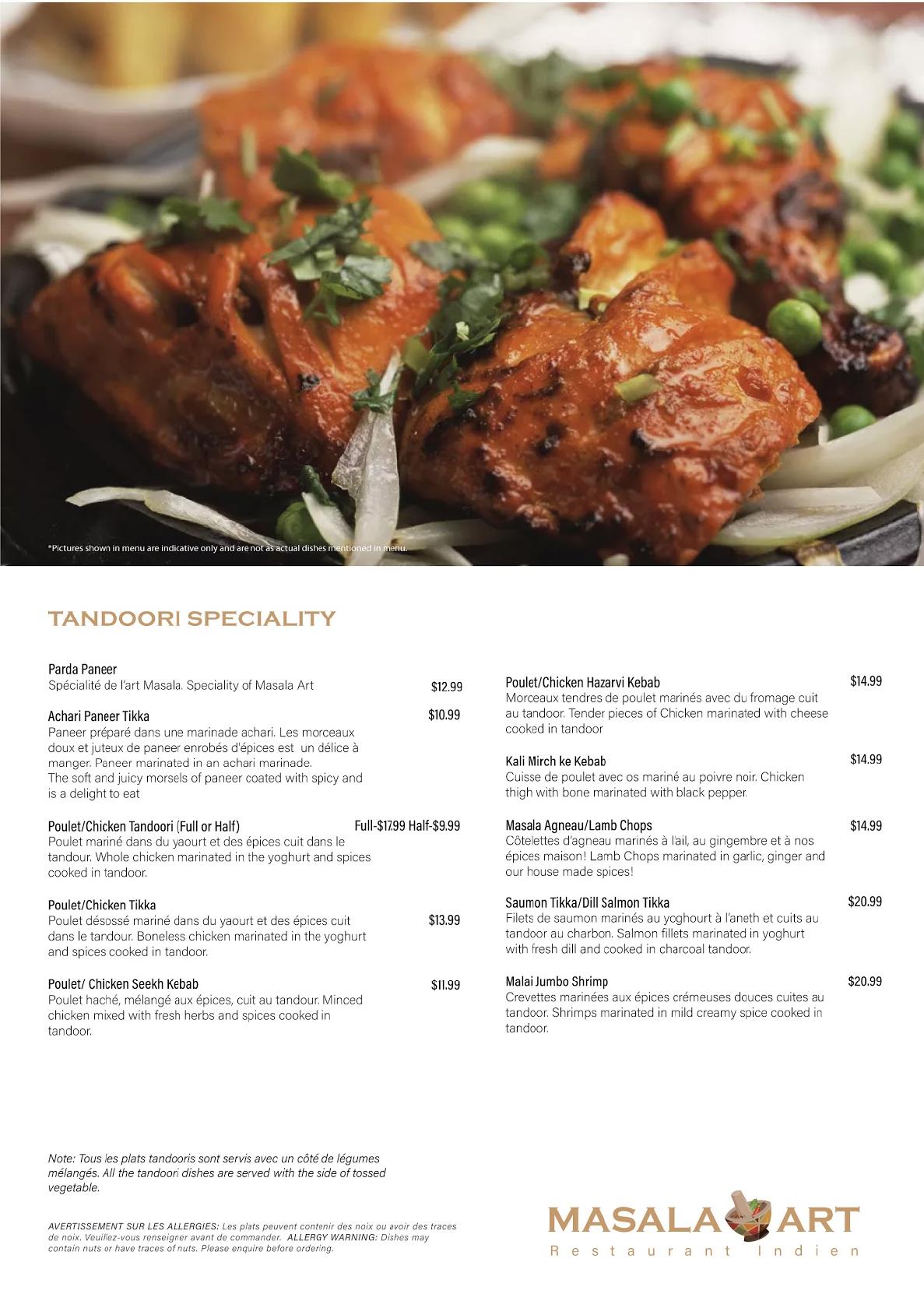 Menu at Masala Art restaurant, Dollard-Des Ormeaux