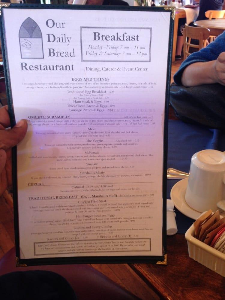 Menu at Our Daily Bread Restaurant, Veneta