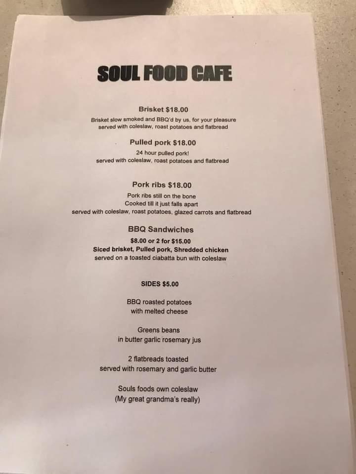 Menu at Soul Food Cafe, Cambridge