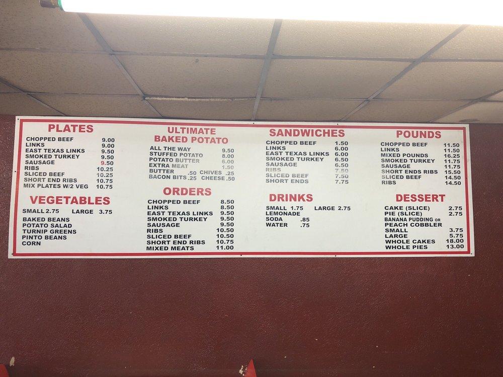 Carta de T D's Barbecue, Dallas, S Lancaster Rd