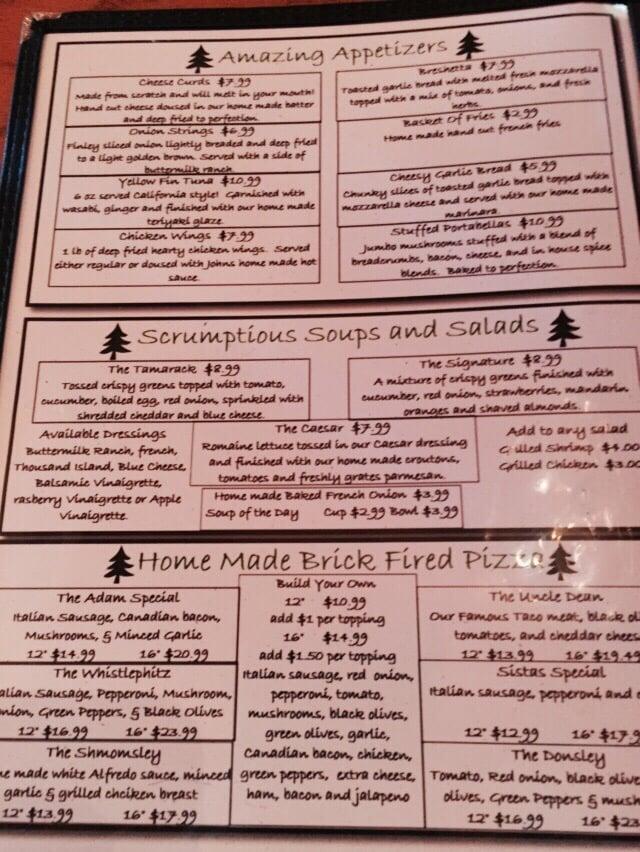Menu at Tamarack Tap pub & bar, McNaughton, Hwy 47