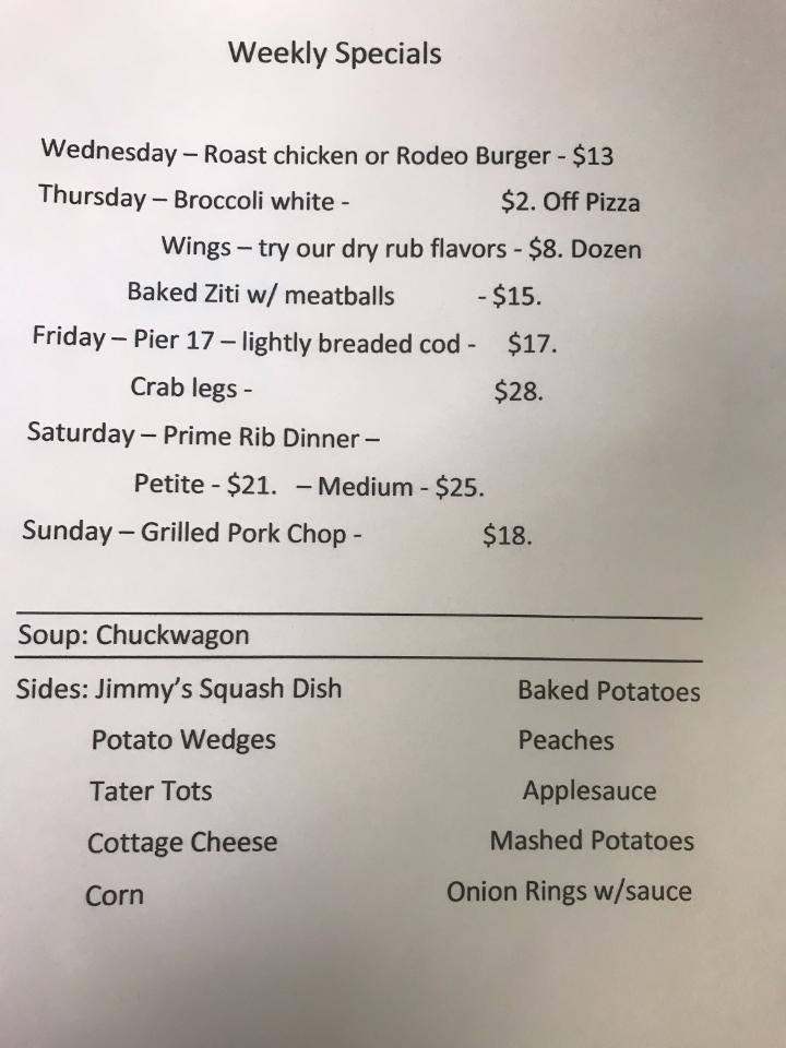 Menu at The Wheel Inn steakhouse, USA