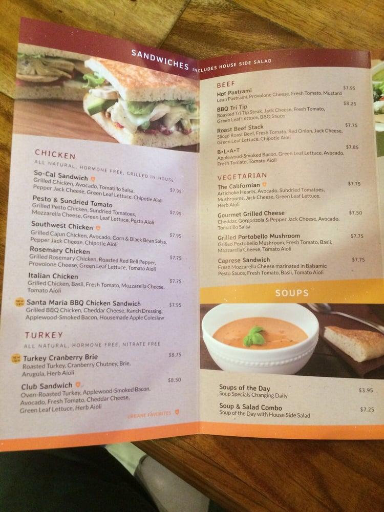 Menu at Urbane Cafe, Camarillo