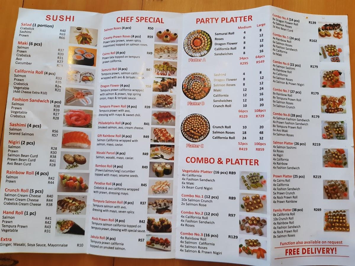 Menu at Asami's House Rosmead restaurant, Cape Town, 15 Carlton Rd