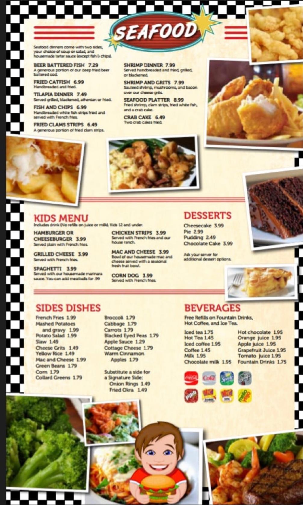 Menu at Big Tom's Diner restaurant, Winter Haven