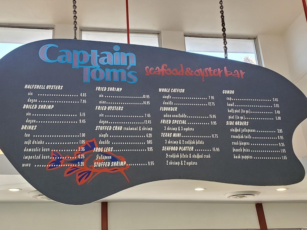 Menu at Captain Tom's restaurant, Houston, East Fwy