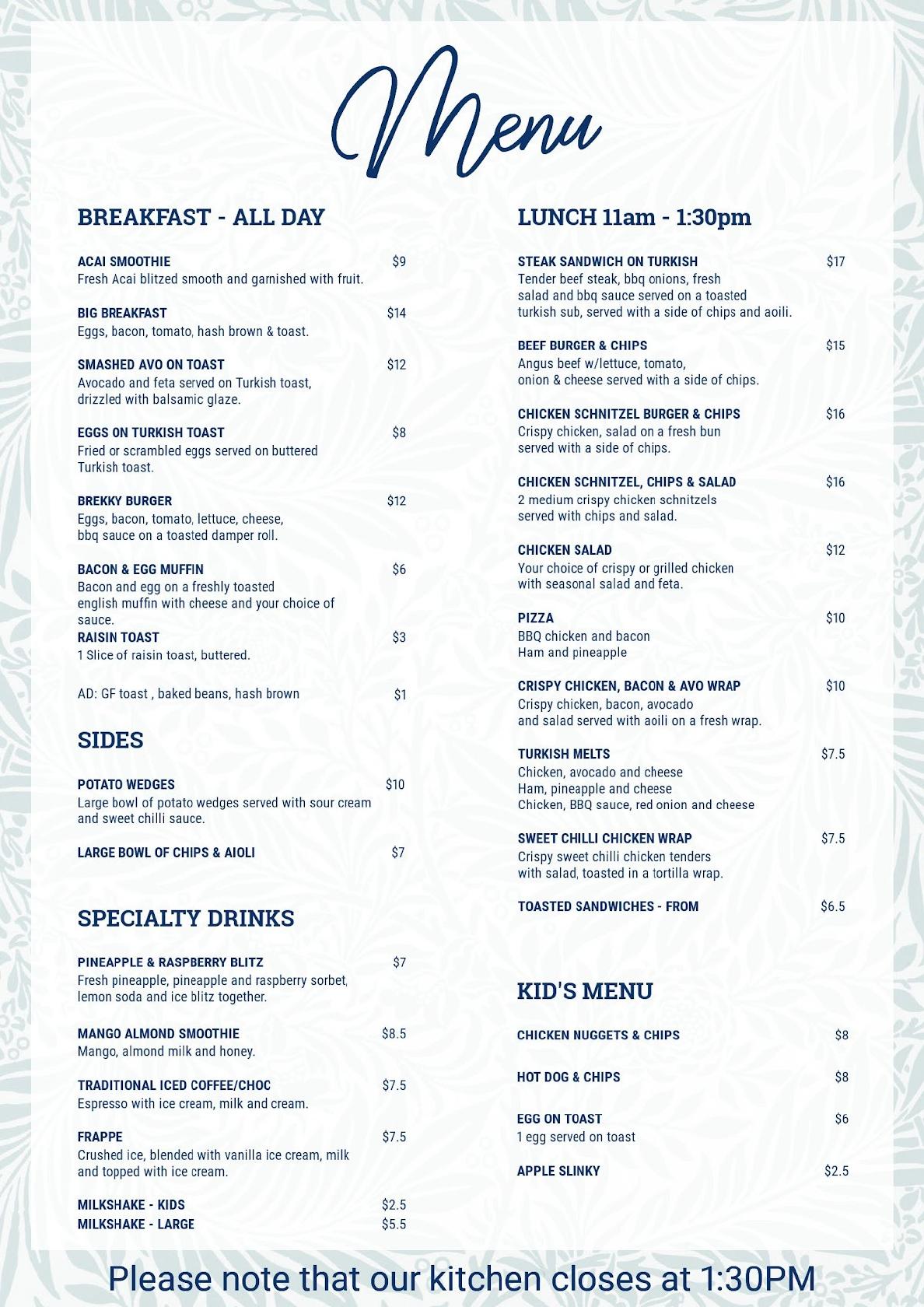 Menu at Creekside Cafe, Morayfield