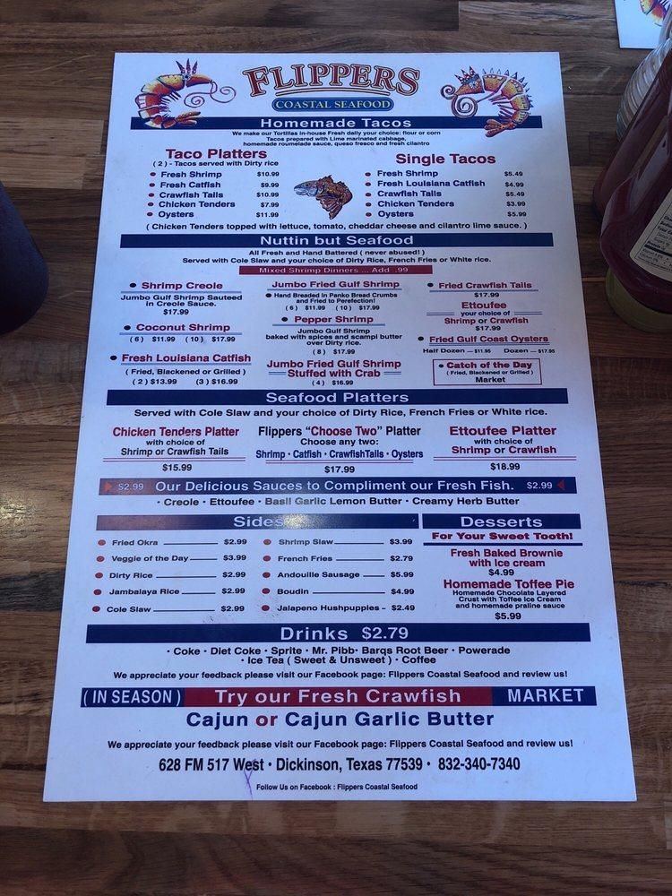 Menu at Flippers Coastal Seafood restaurant, Dickinson