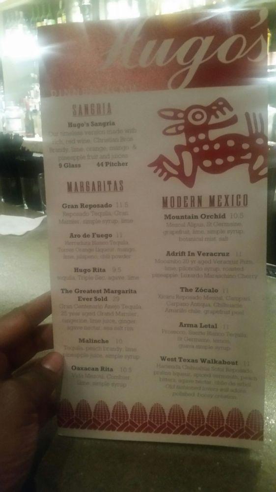 Menu at Hugo's restaurant, Houston, Westheimer Rd