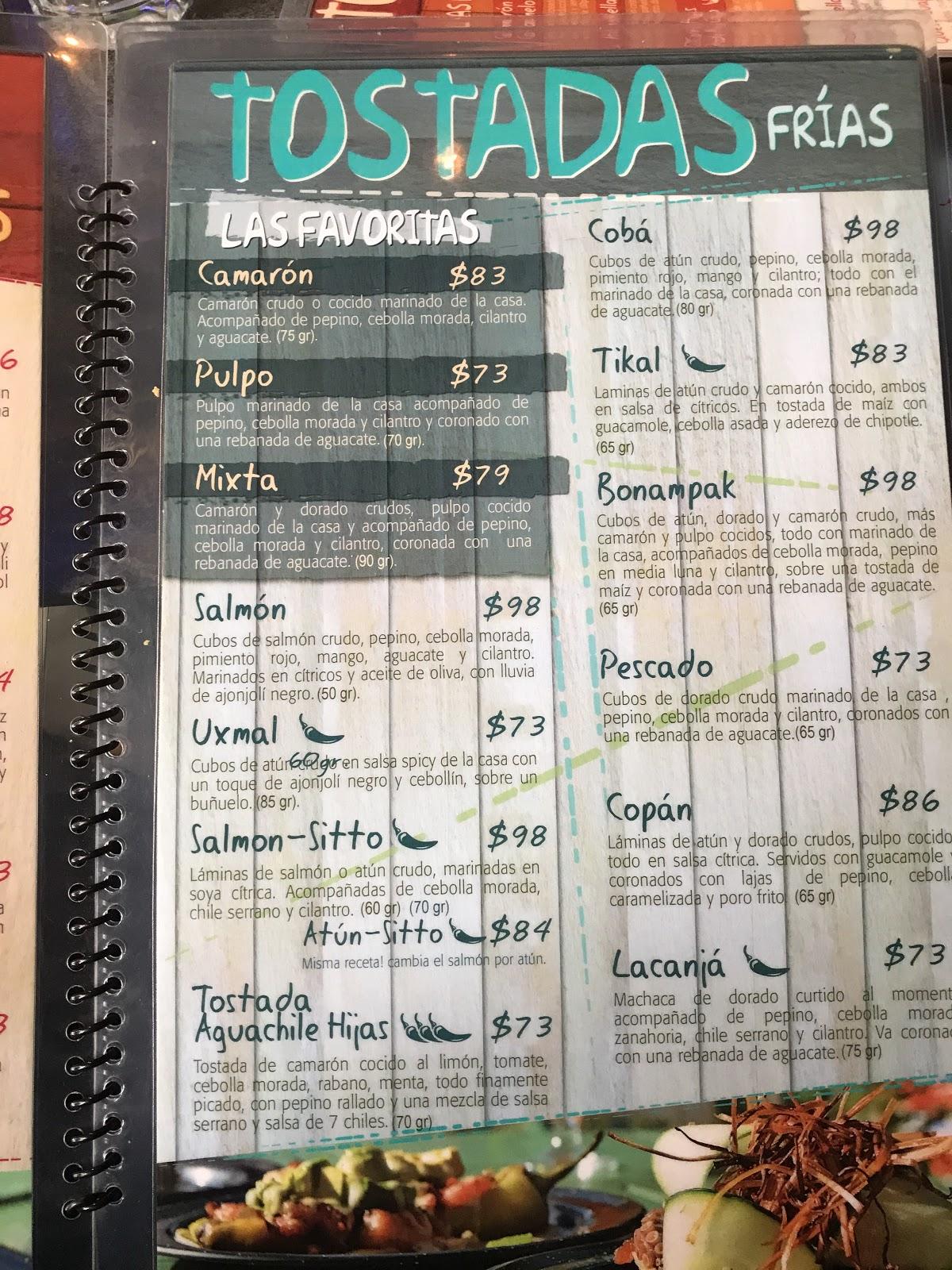 Menu at Las Hijas de la Tostada Polanco restaurant, Mexico City, planta ...